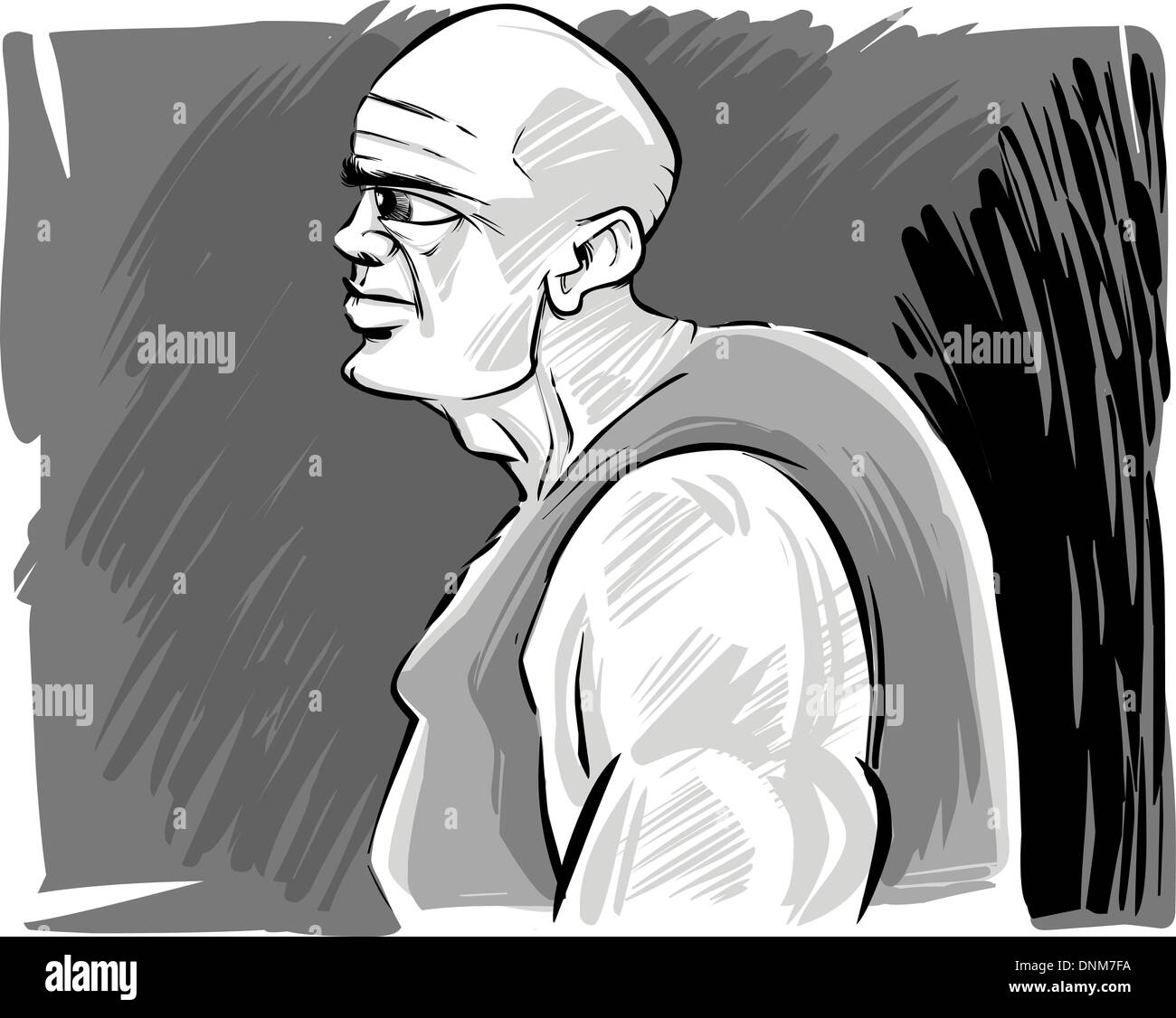sketch caricature illustration of muscular bald man Stock Vector Image ...