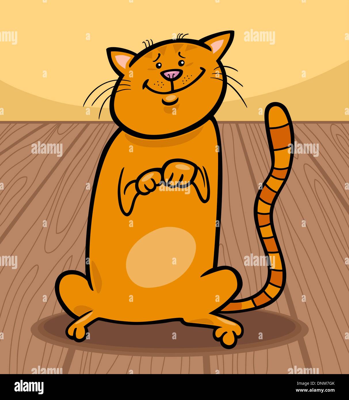 Cartoon Illustration of Cute Red Cat Sitting on the Wooden Floor Stock ...