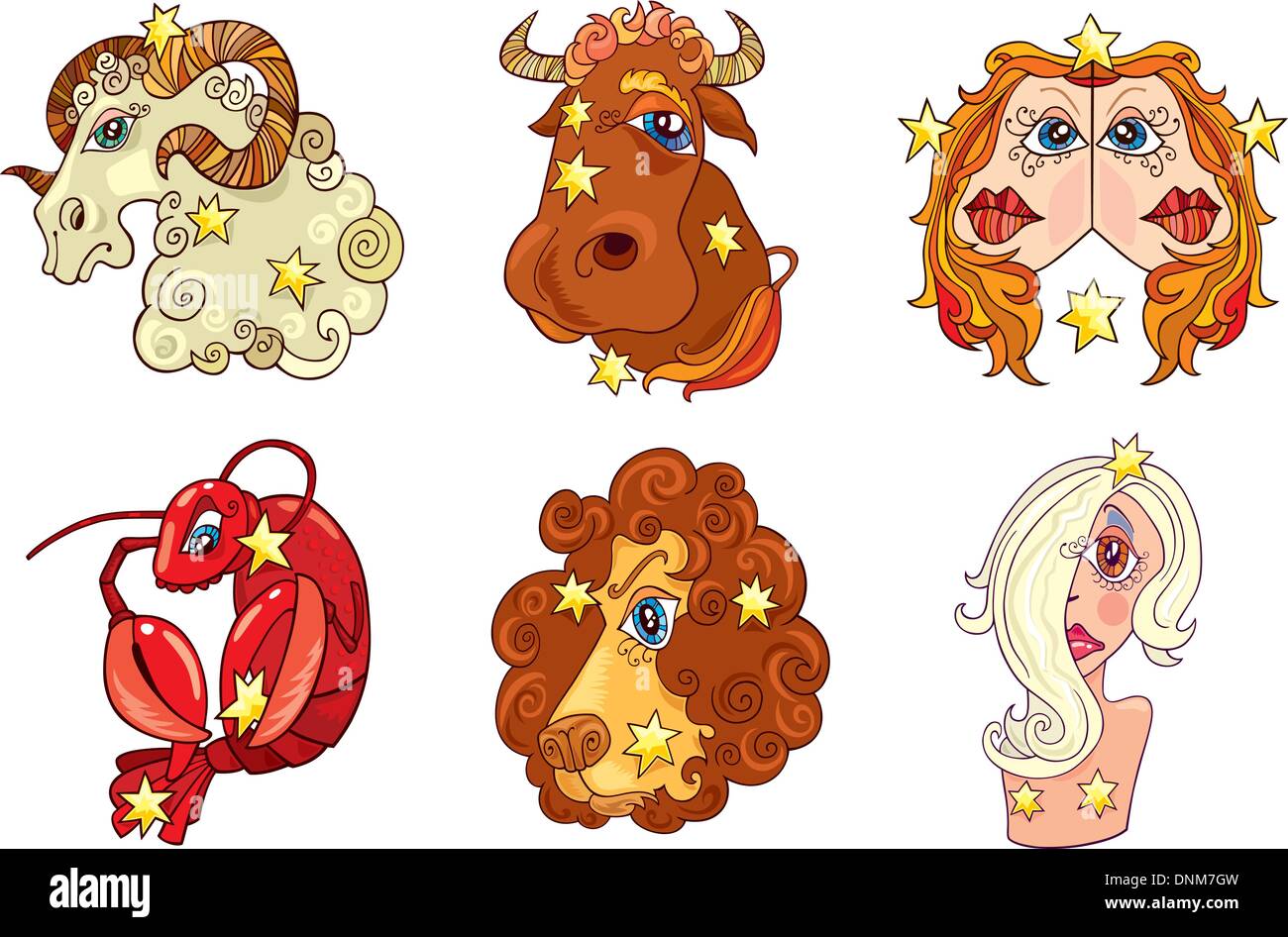 illustration of six zodiac signs from april to september Stock Vector ...