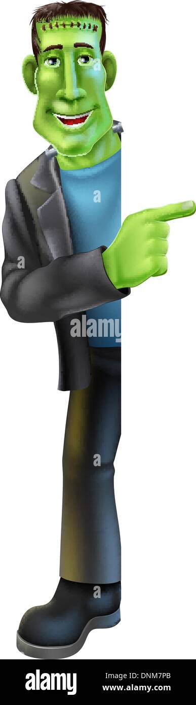 Cartoon Halloween Frankenstein's Monster character peeking round a sign ...