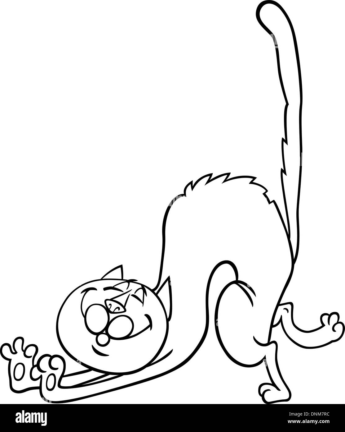 Cartoon Illustration of Stretching Happy Cat for coloring book Stock ...