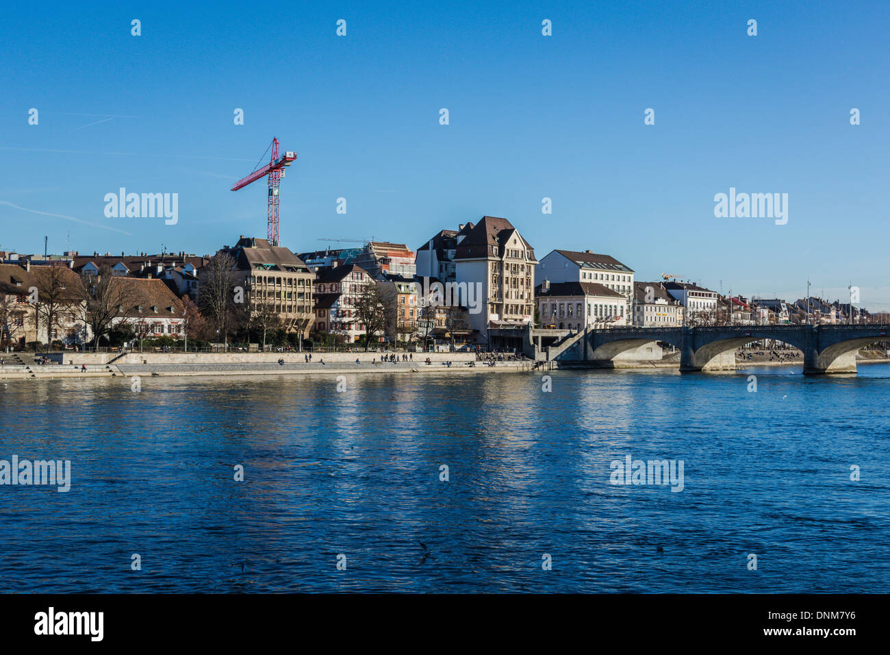 A photograph of Mittlerebrücke (Middle Bridge) in Basel, Switzerland ...