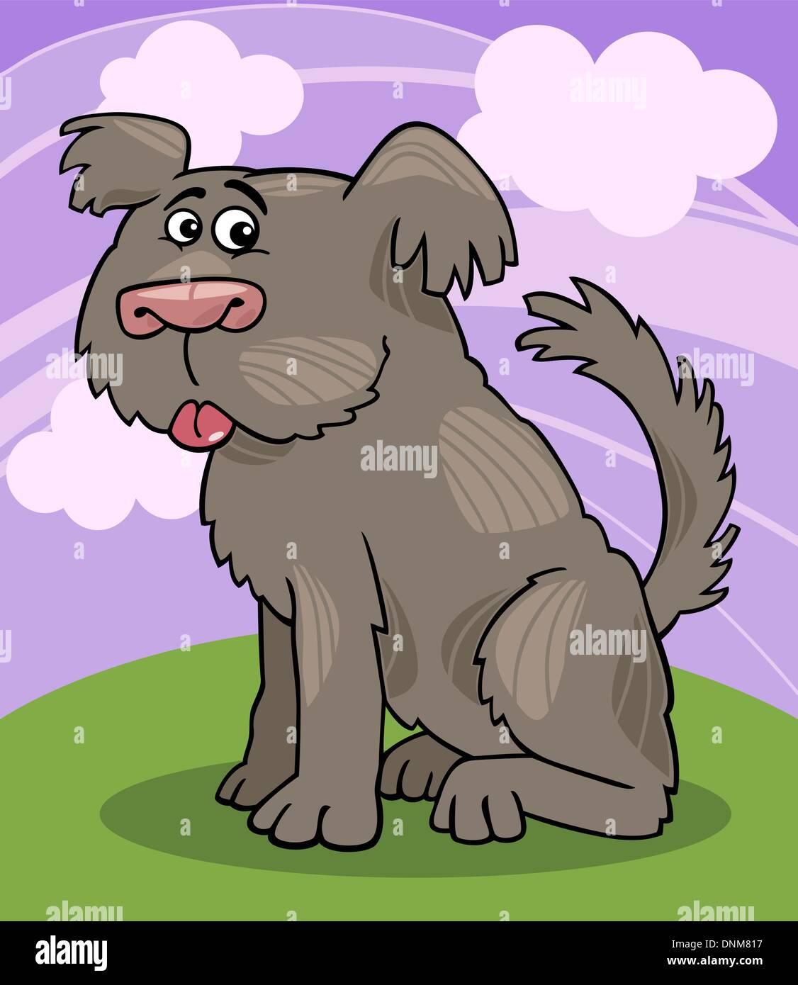 Cartoon Illustration of Funny Shaggy Sheepdog or Bobtail Dog against ...