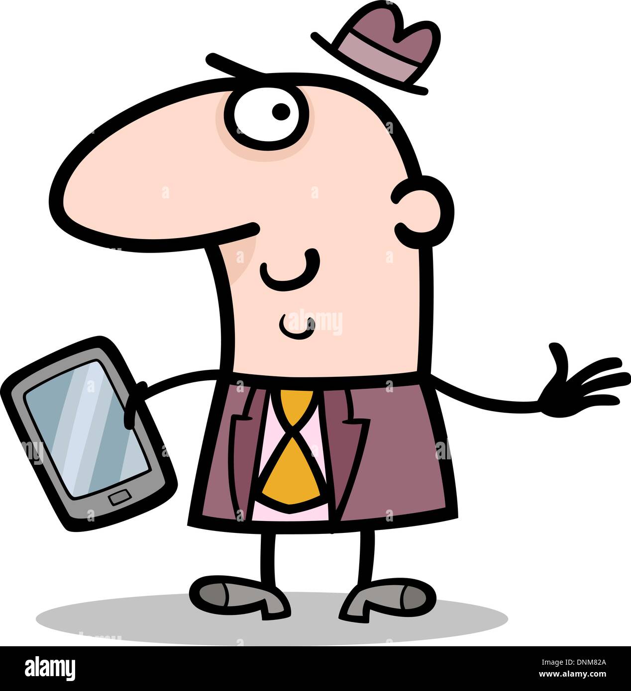 Cartoon Illustration of Man or Businessman with Tablet PC or Mobile ...