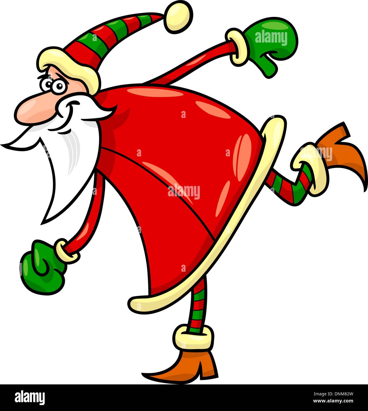 Cartoon Illustration of Funny Running or Sliding Santa Claus or Papa ...