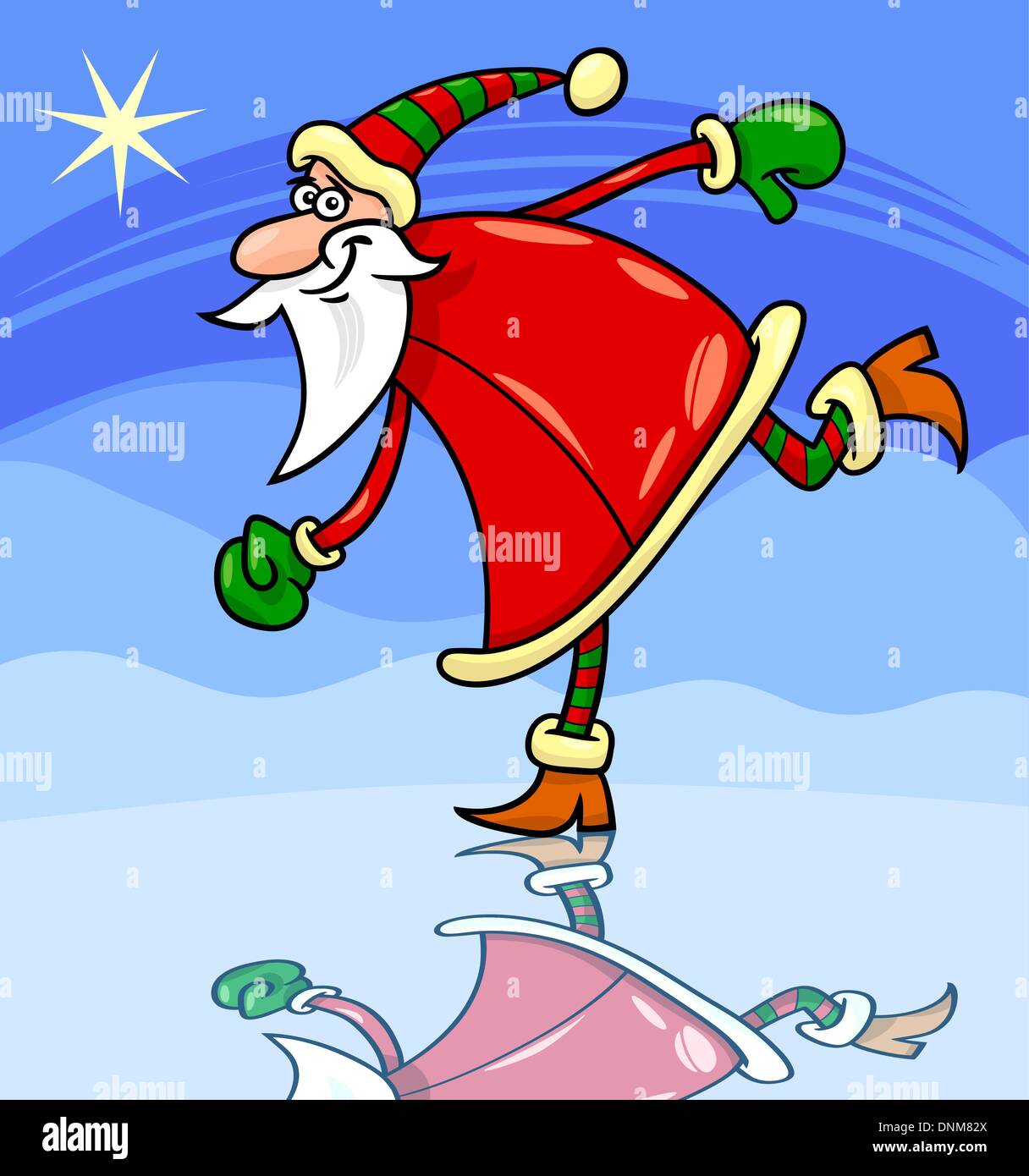 Cartoon Illustration of Funny Running or Sliding Santa Claus or Papa ...
