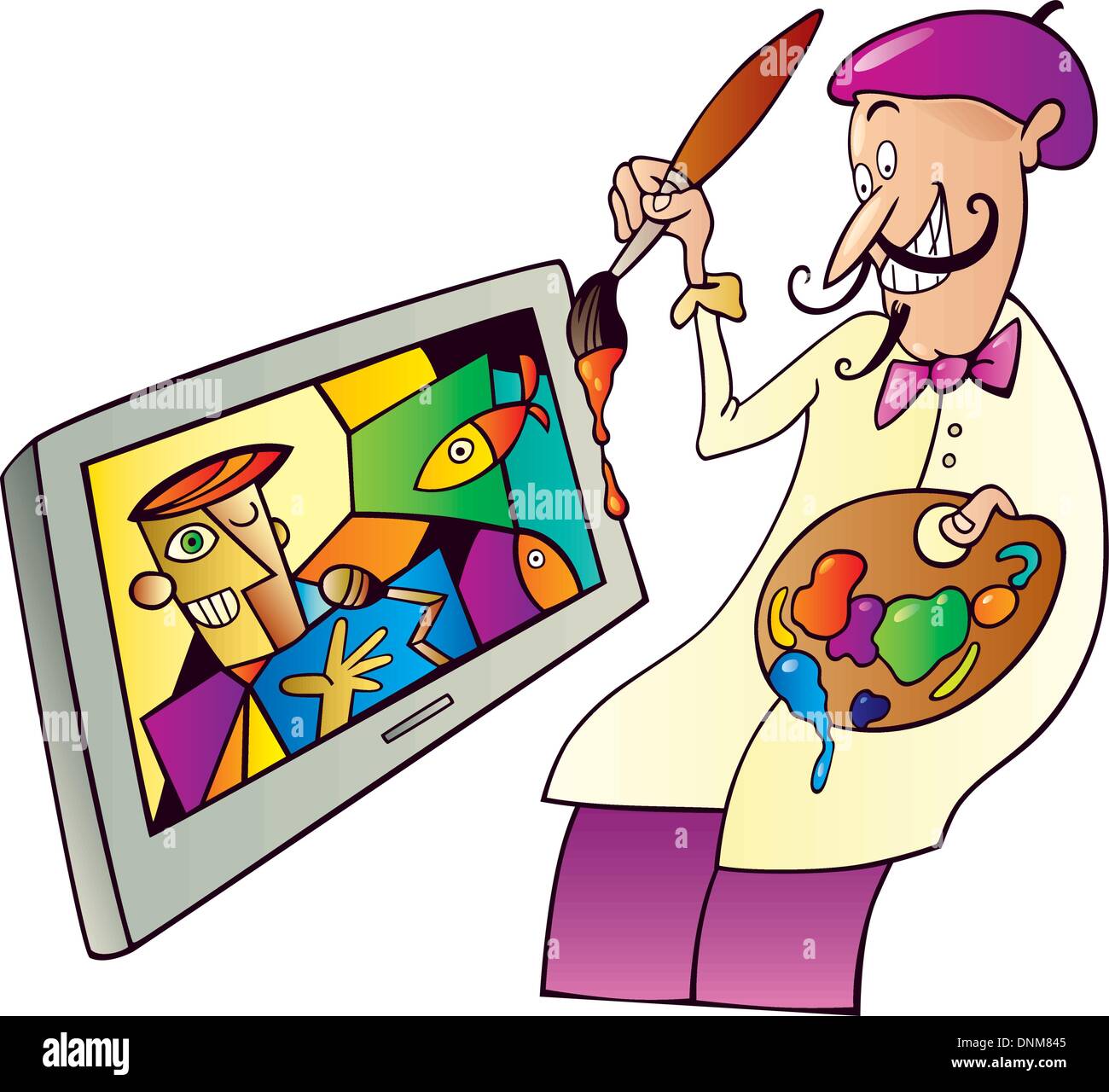 Illustration of painter painting on tv set screen Stock Vector Image ...