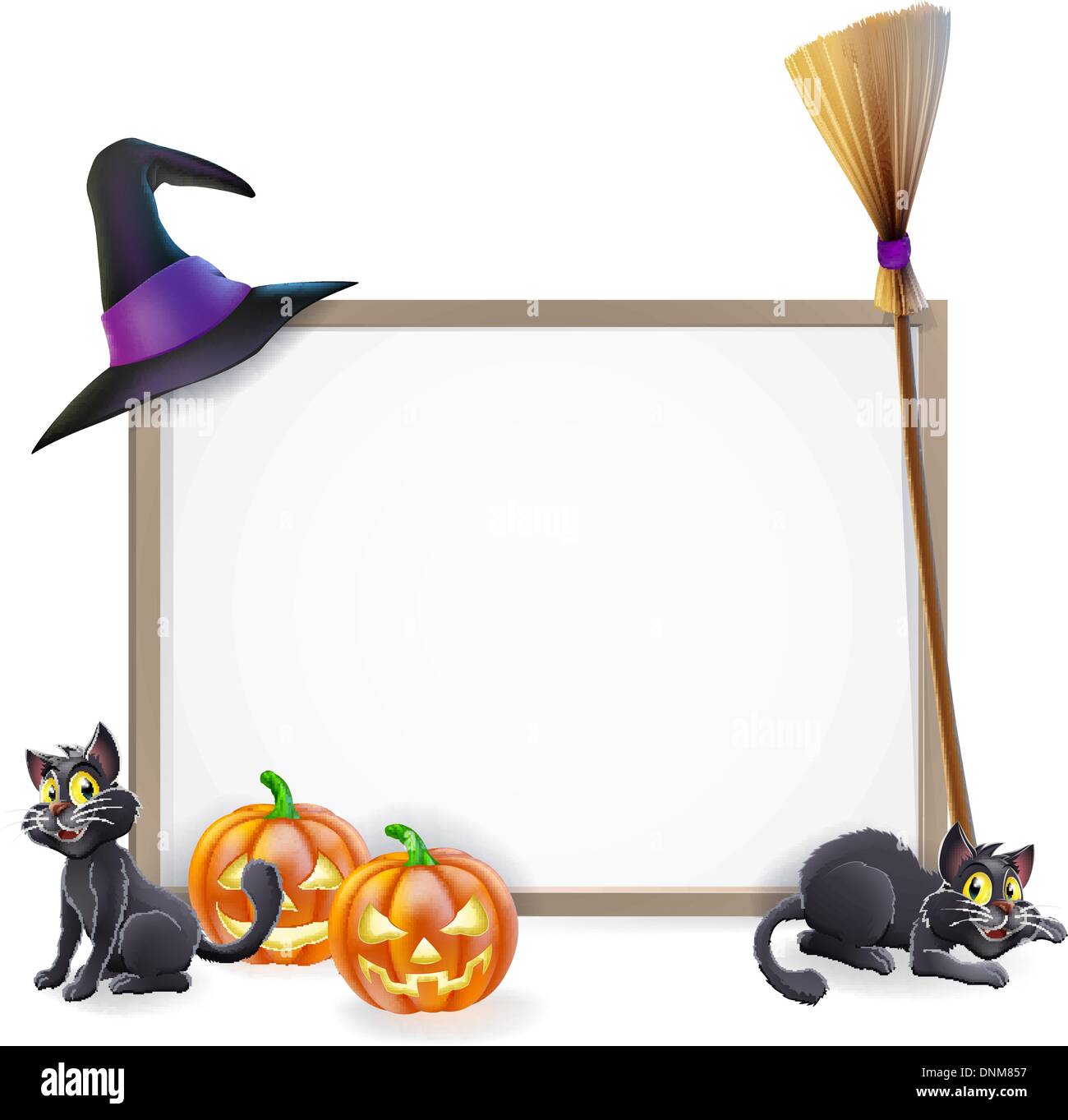Halloween sign with witches hat, Halloween pumpkin, witches black cat ...