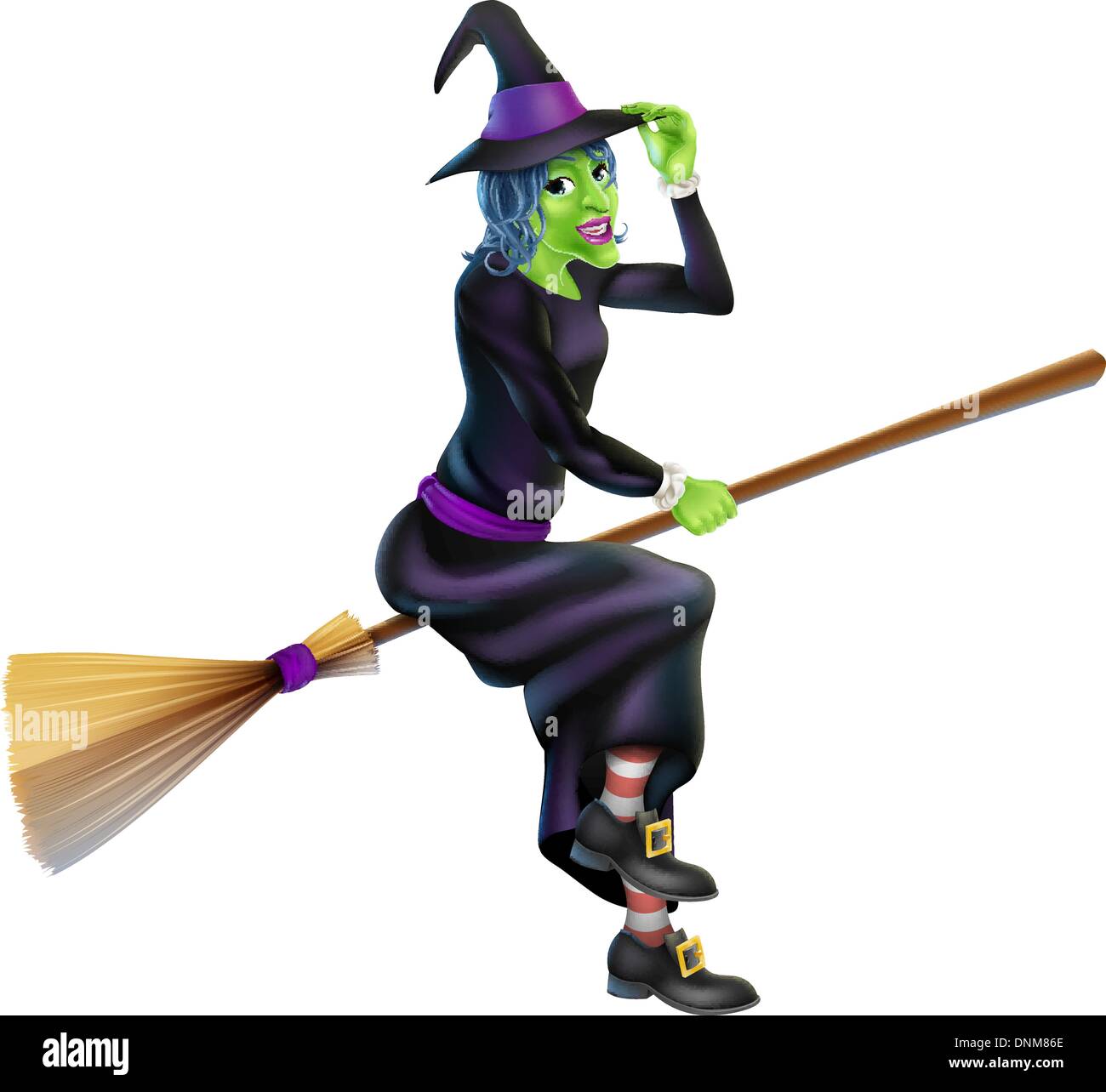 Illustration of a happy cartoon Halloween witch flying on her ...