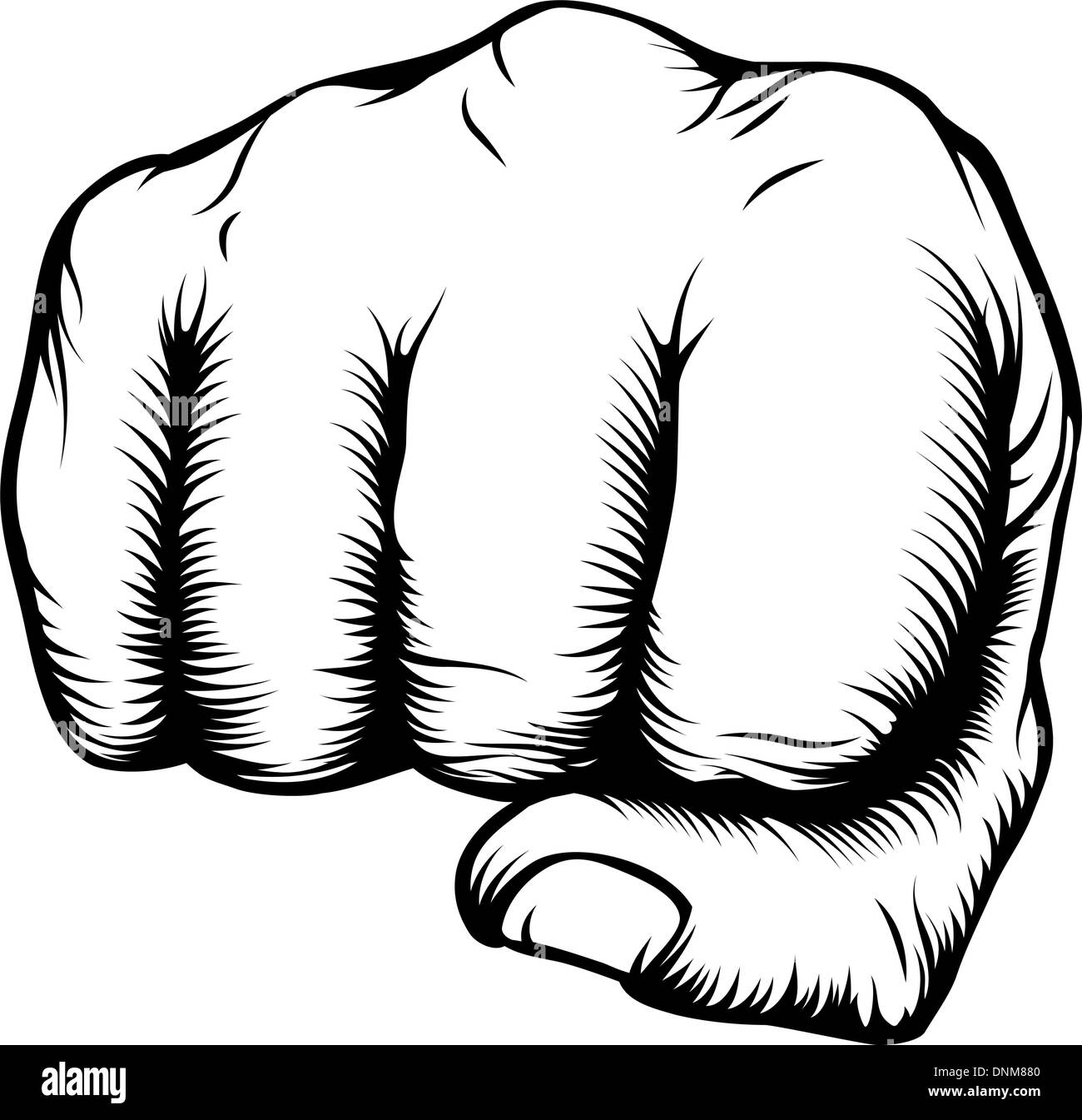 Illustration of a front view of a right human hand punching towards ...