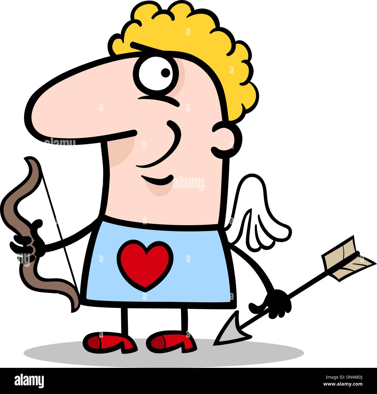 Cartoon Illustration of Funny Man in Cupid Costume with Bow and Arrow ...