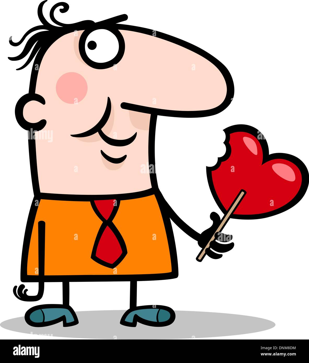 Cartoon Illustration of Funny Man with Valentine Heart Shape Lollipop ...