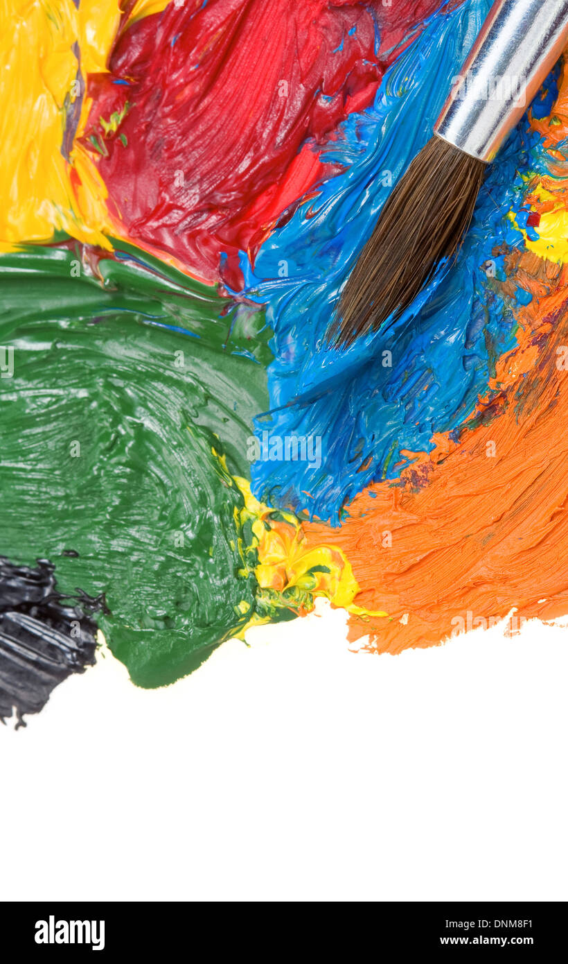 brush and oil paint isolated on white background Stock Photo - Alamy