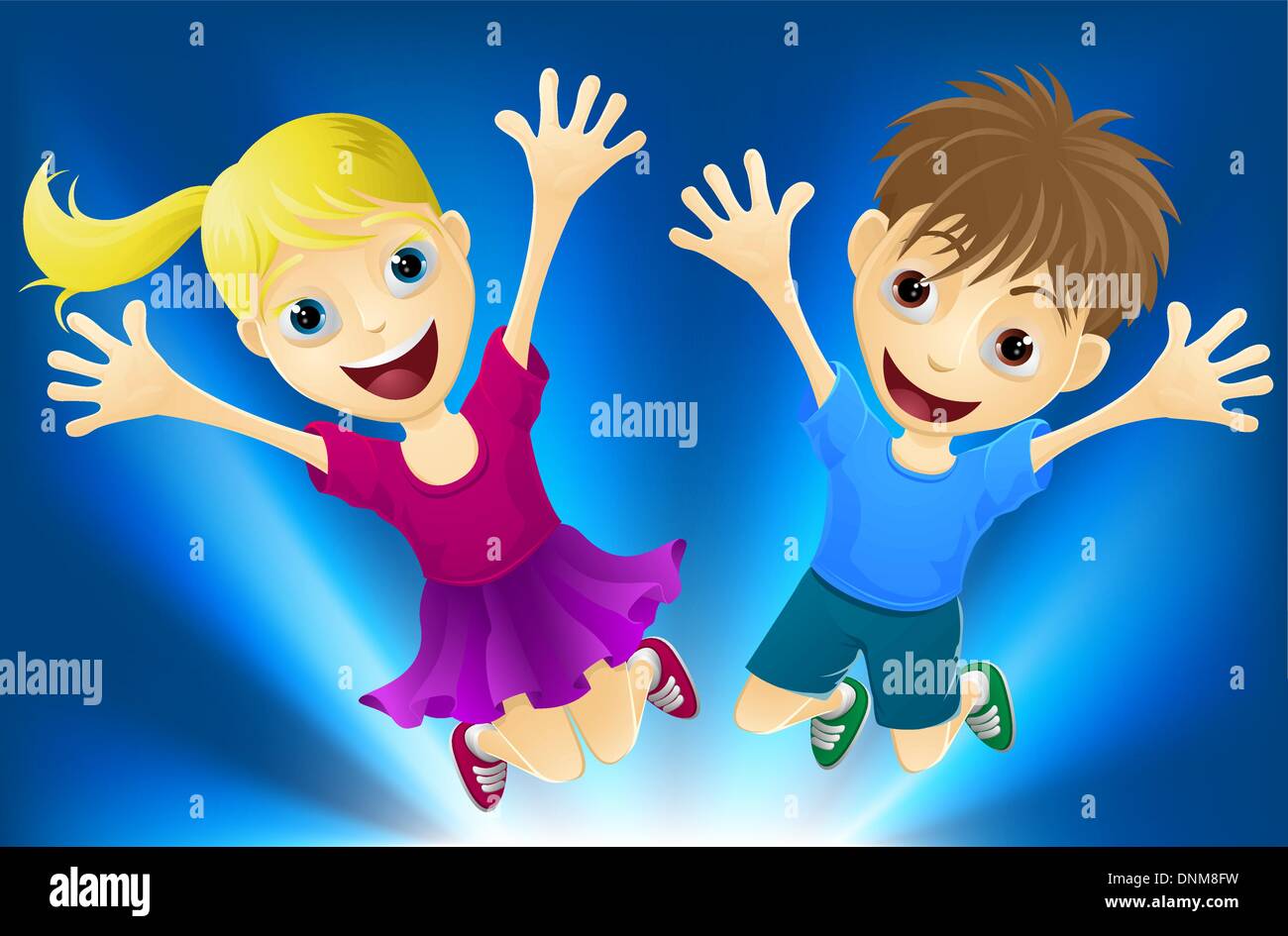 Illustration of a happy boy and girl jumping for joy Stock Vector Image ...