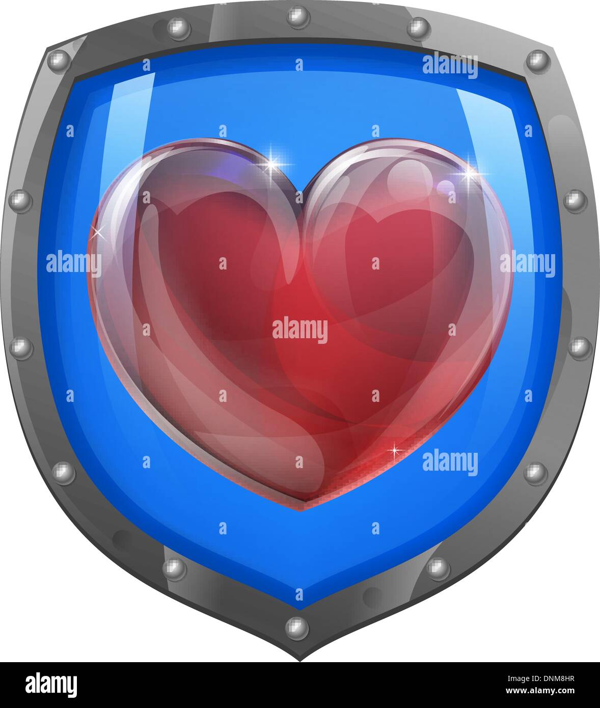 Conceptual illustration of a heart symbol on a shield icon. Could be an ...