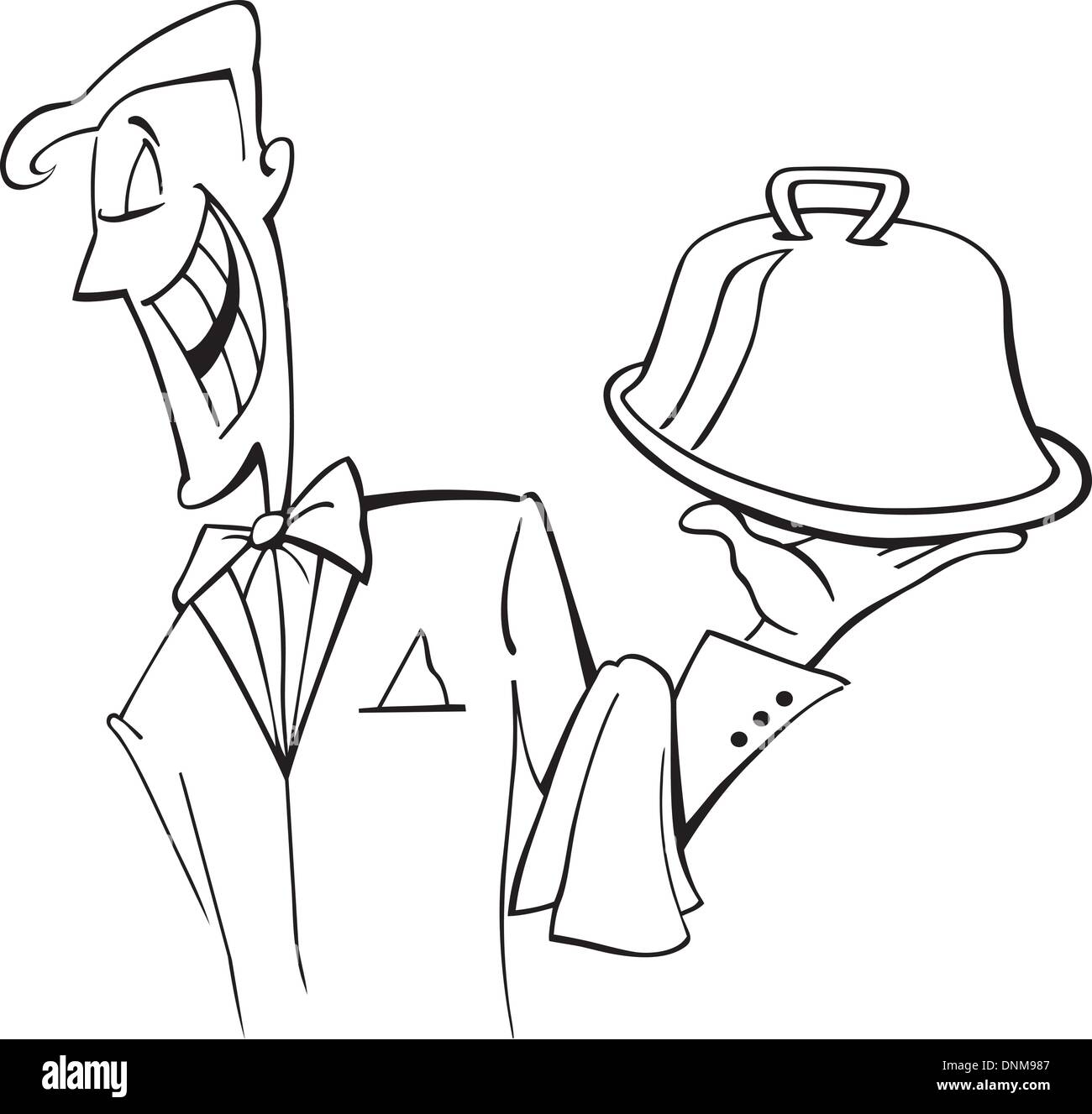 illustration of Waiter with dish for coloring book Stock Vector Image ...