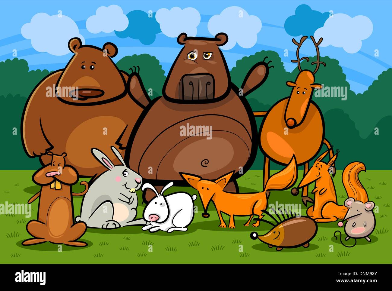 Cartoon Illustration of Funny Forest Wild Animals like Bears, Hedgehog ...