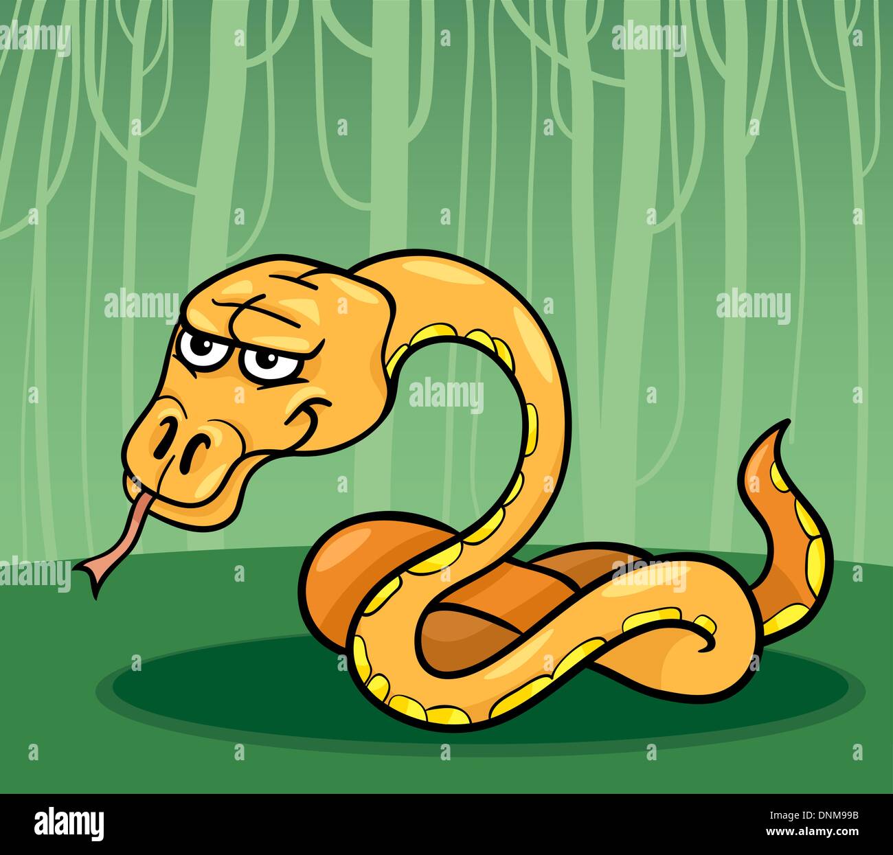 Cartoon Illustration of Funny Snake in the Jungle Stock Vector Image ...