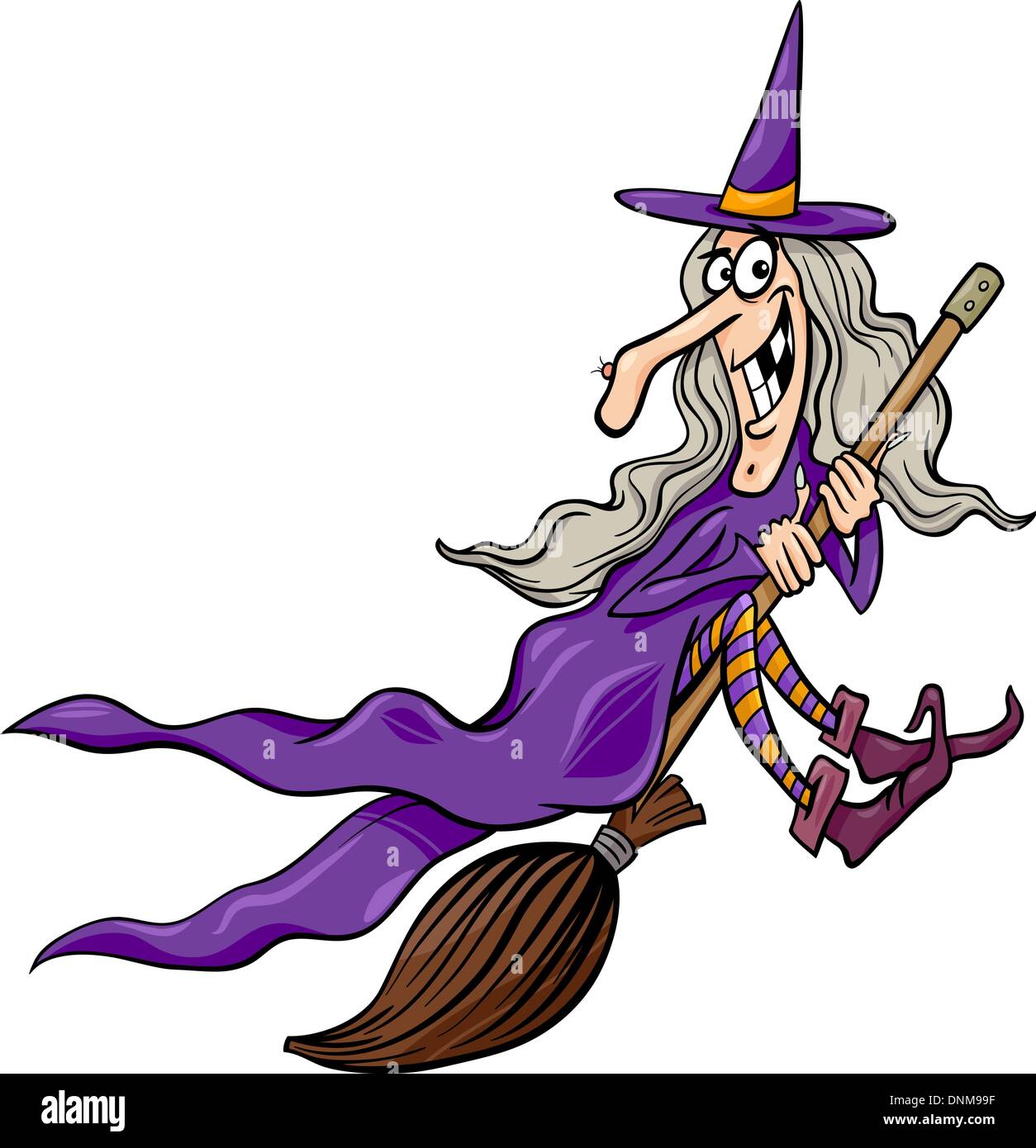 Cartoon Illustration of Funny Fantasy or Halloween Witch Flying on ...