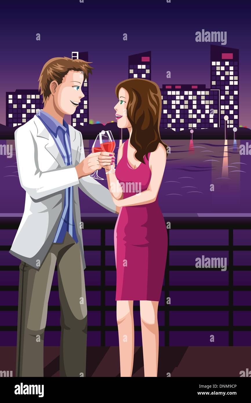 A vector illustration of a young couple enjoying the night out Stock ...