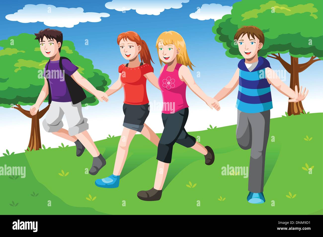 A vector illustration of a group of friends holding hands together ...