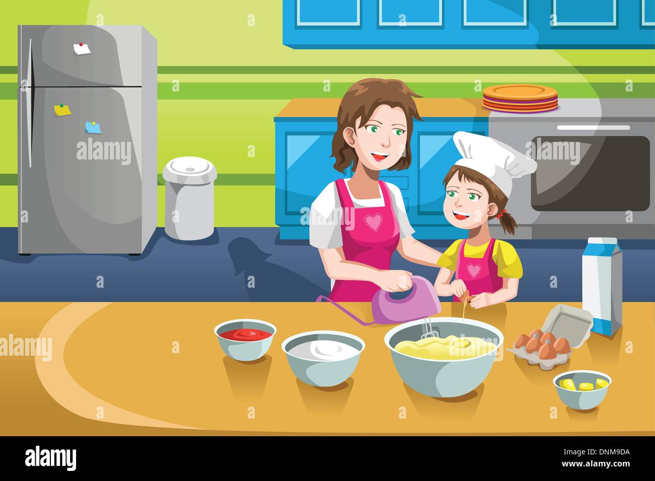 Family together in kitchen Stock Vector Images - Alamy
