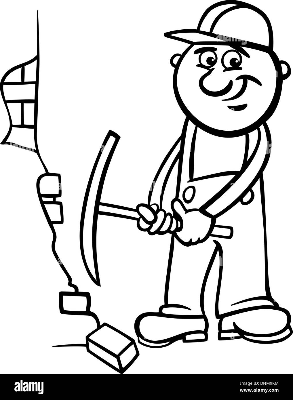 Black and White Cartoon Illustration of Man Worker or Workman ...