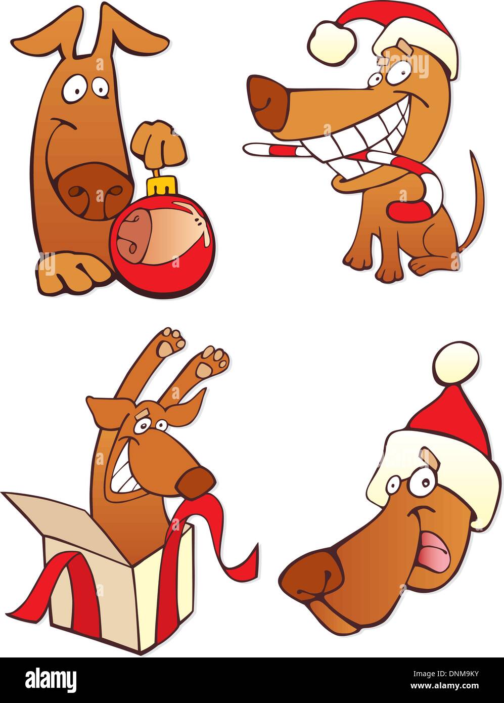 cartoon illustration of four christmas dogs Stock Vector Image & Art ...