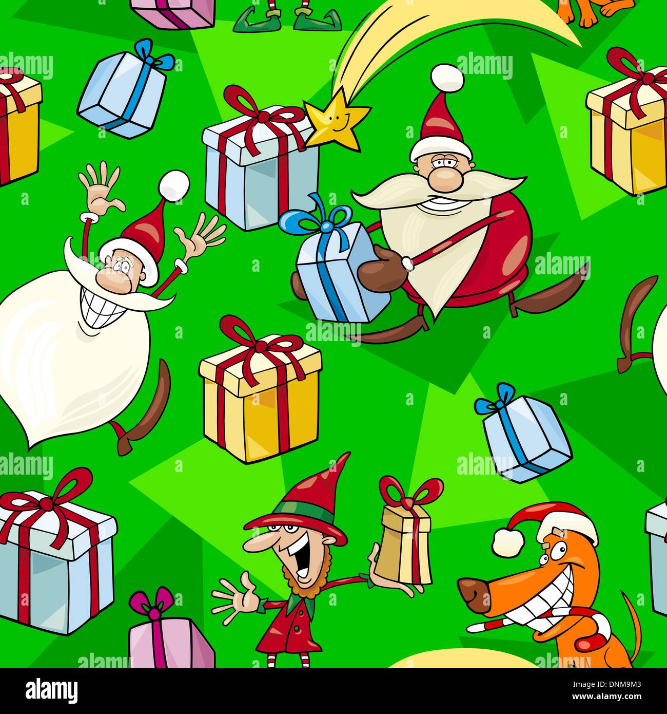 Seamless Pattern Cartoon Illustration of Santa Clauses and other ...