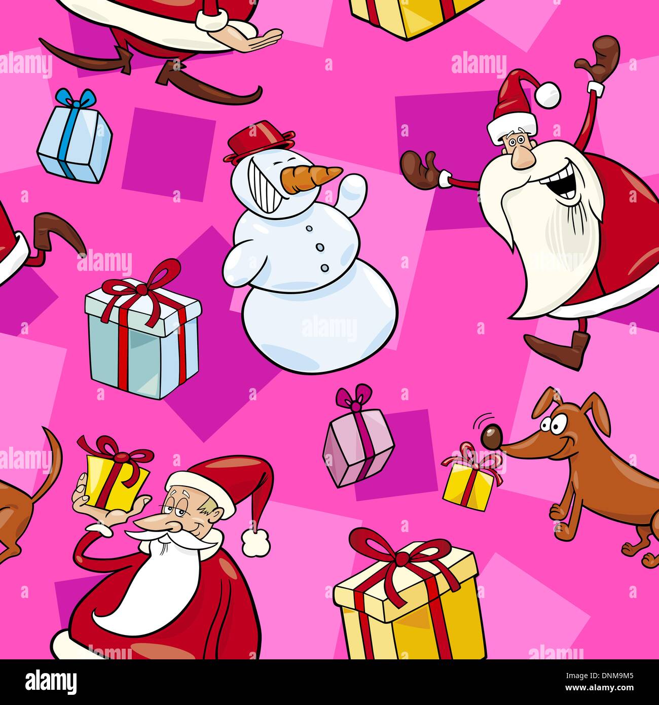 Seamless Pattern Cartoon Illustration of Santa Clauses and other ...