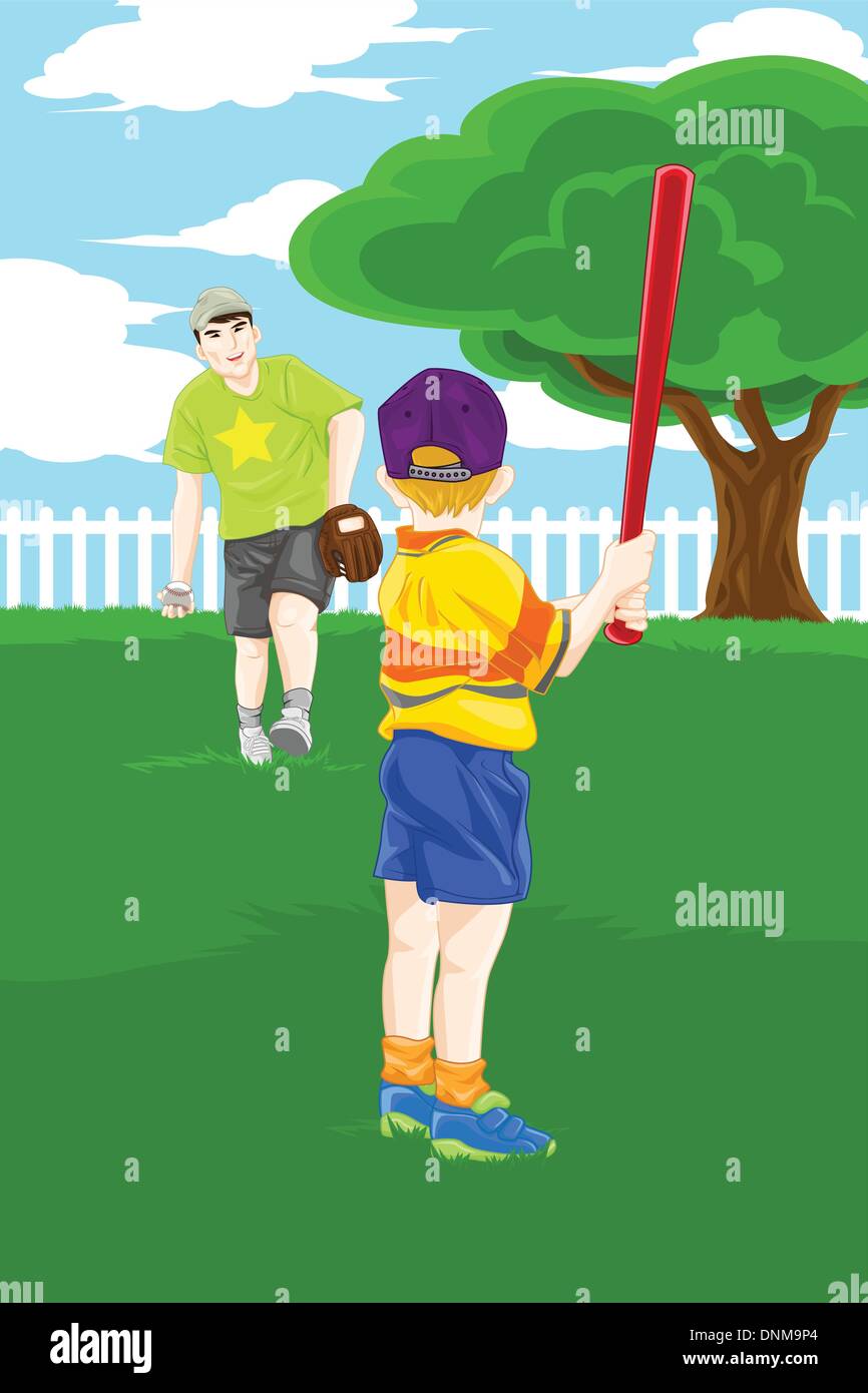 Cartoon illustration boy playing baseball hi-res stock photography and ...