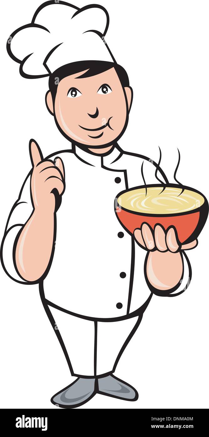 illustration of a Cartoon Chef cook with bowl of soup with hand ...