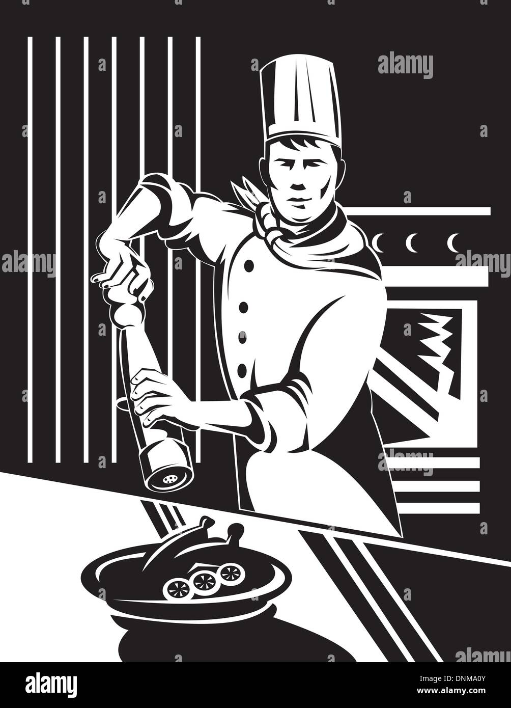 illustration of a chef, cook or baker done in retro style holding ...