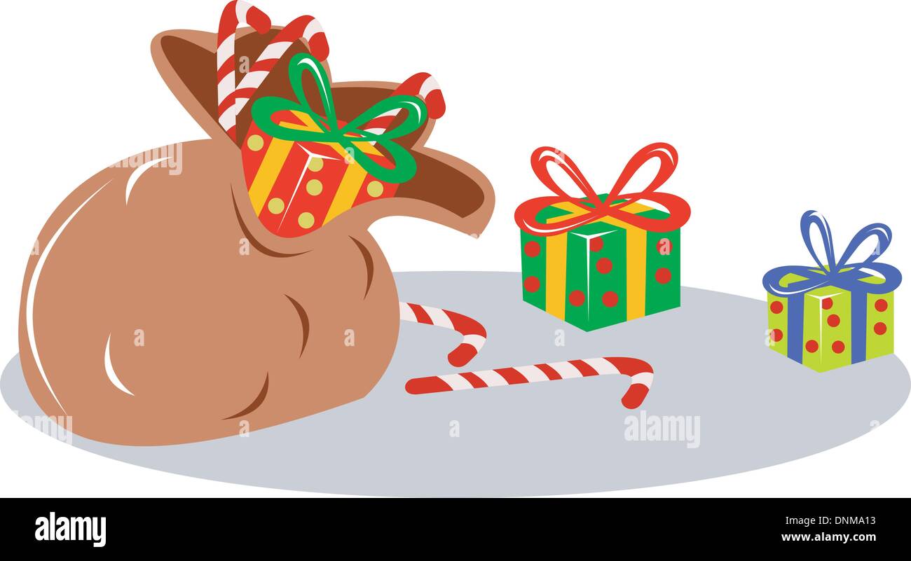 Illustration of a Santa's sack bag of presents on isolated white ...