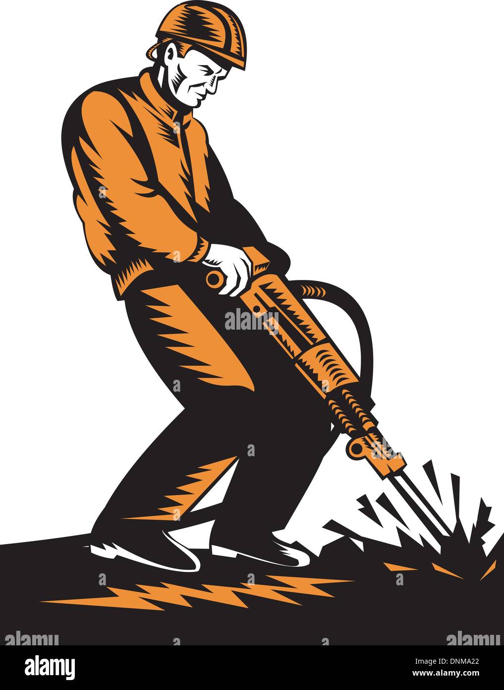 illustration of a construction worker at work with jackhammer done in ...