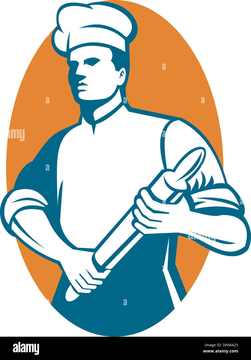 illustration of a Chef cook or baker standing with rolling pin done in ...