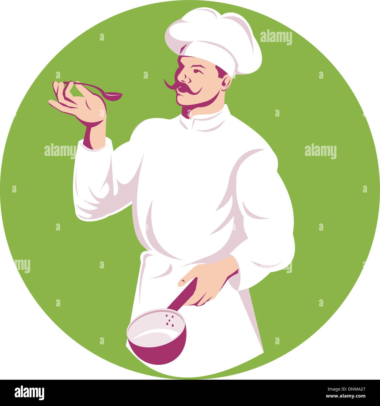 illustration of a chef, cook or baker done in retro style holding sauce ...