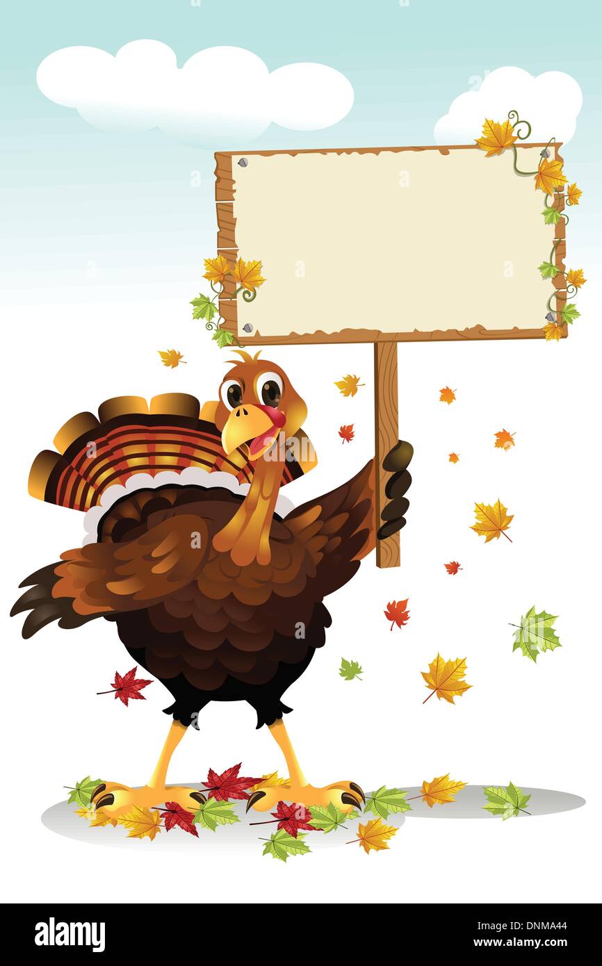 A vector illustration of a turkey holding a blank sign Stock Vector ...