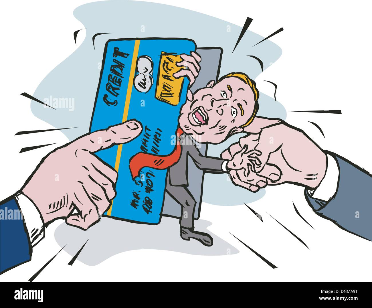 Illustration of credit card with crunch man with chip done in retro ...