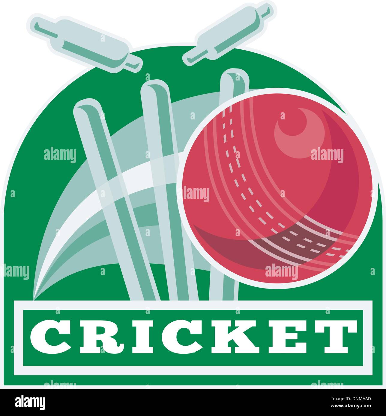 illustration of a cricket ball hitting bowling over wicket with words ...