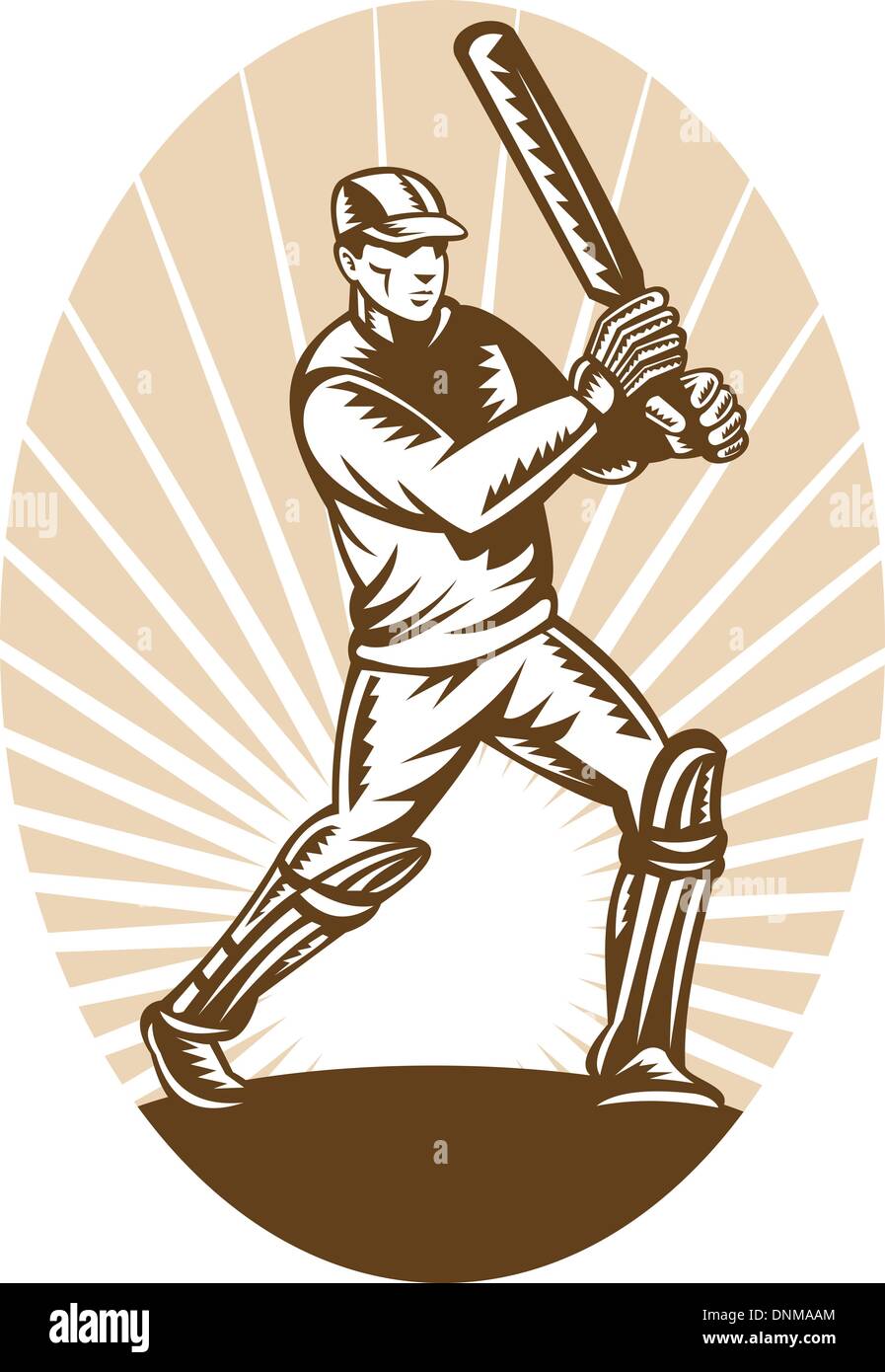 illustration of a cricket batsman batting front view done in retro ...