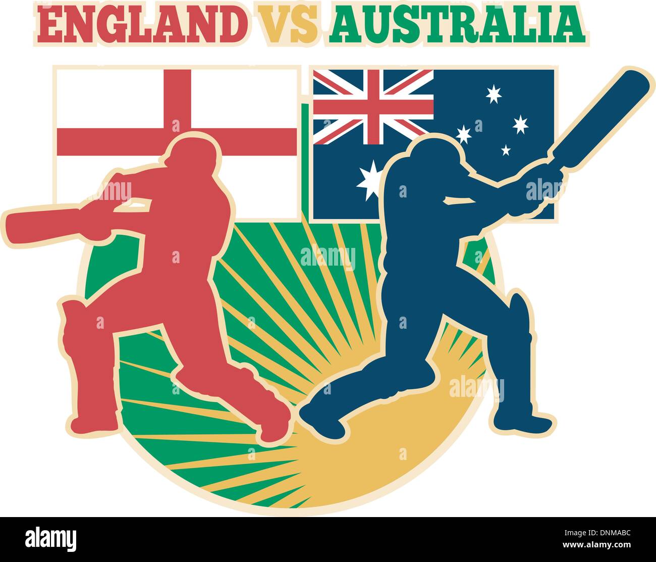 illustration of silhouette of cricket batsman batting front view with ...