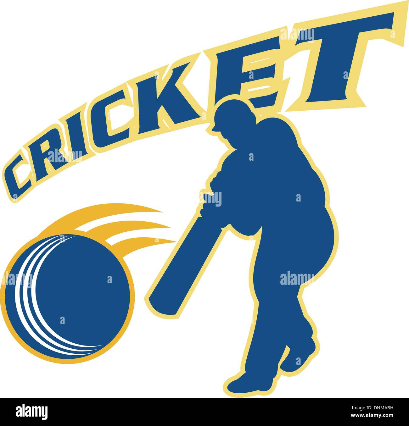 illustration of a cricket batsman silhouette batting front view ...
