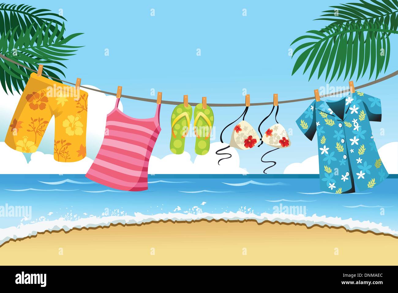A vector illustration of summer clothes drying outdoor Stock Vector ...