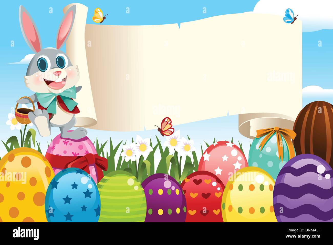 A vector illustration of an Easter bunny holding a blank sign ...