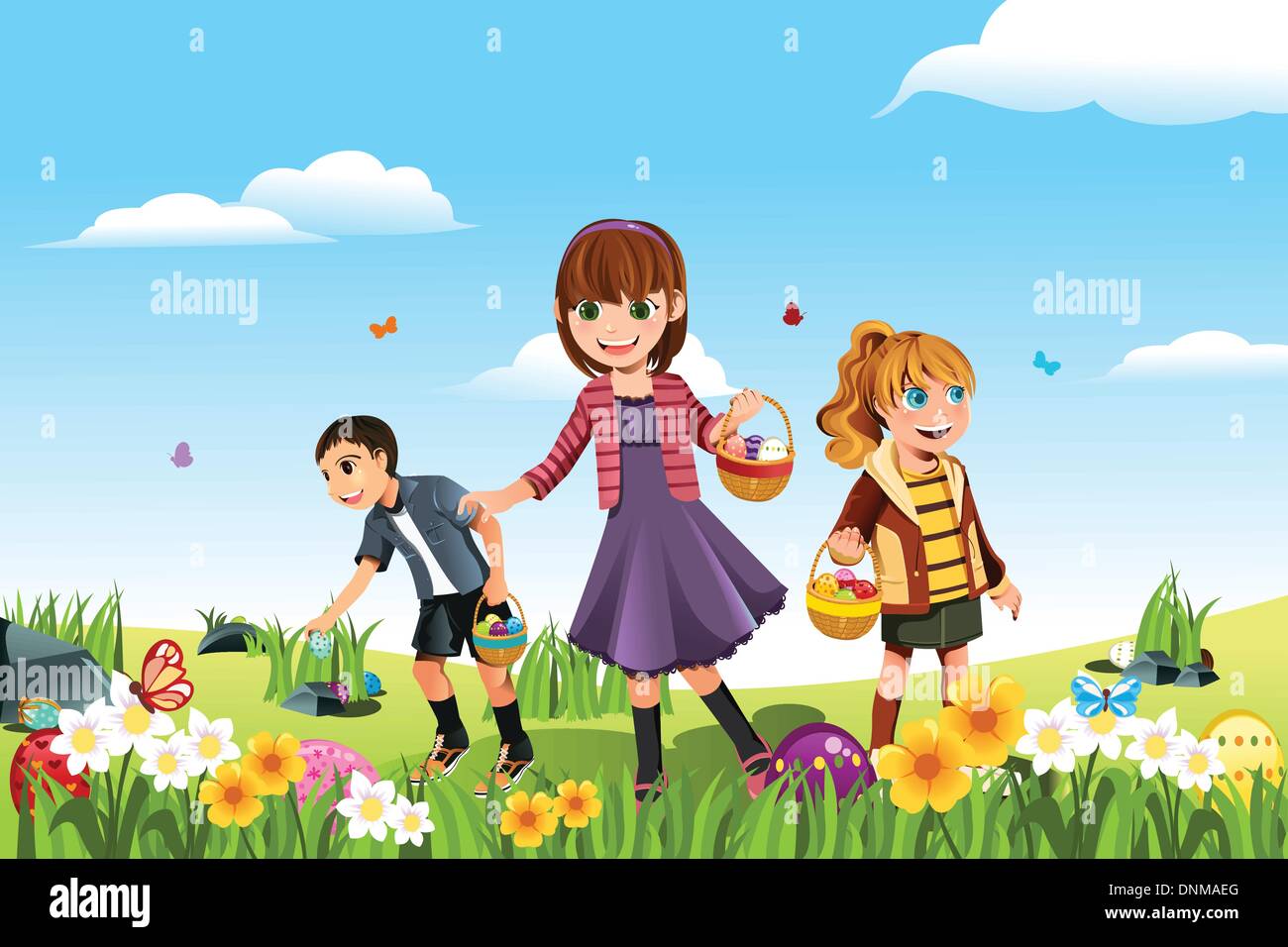 A vector illustration of kids celebrating Easter by going on an Easter ...