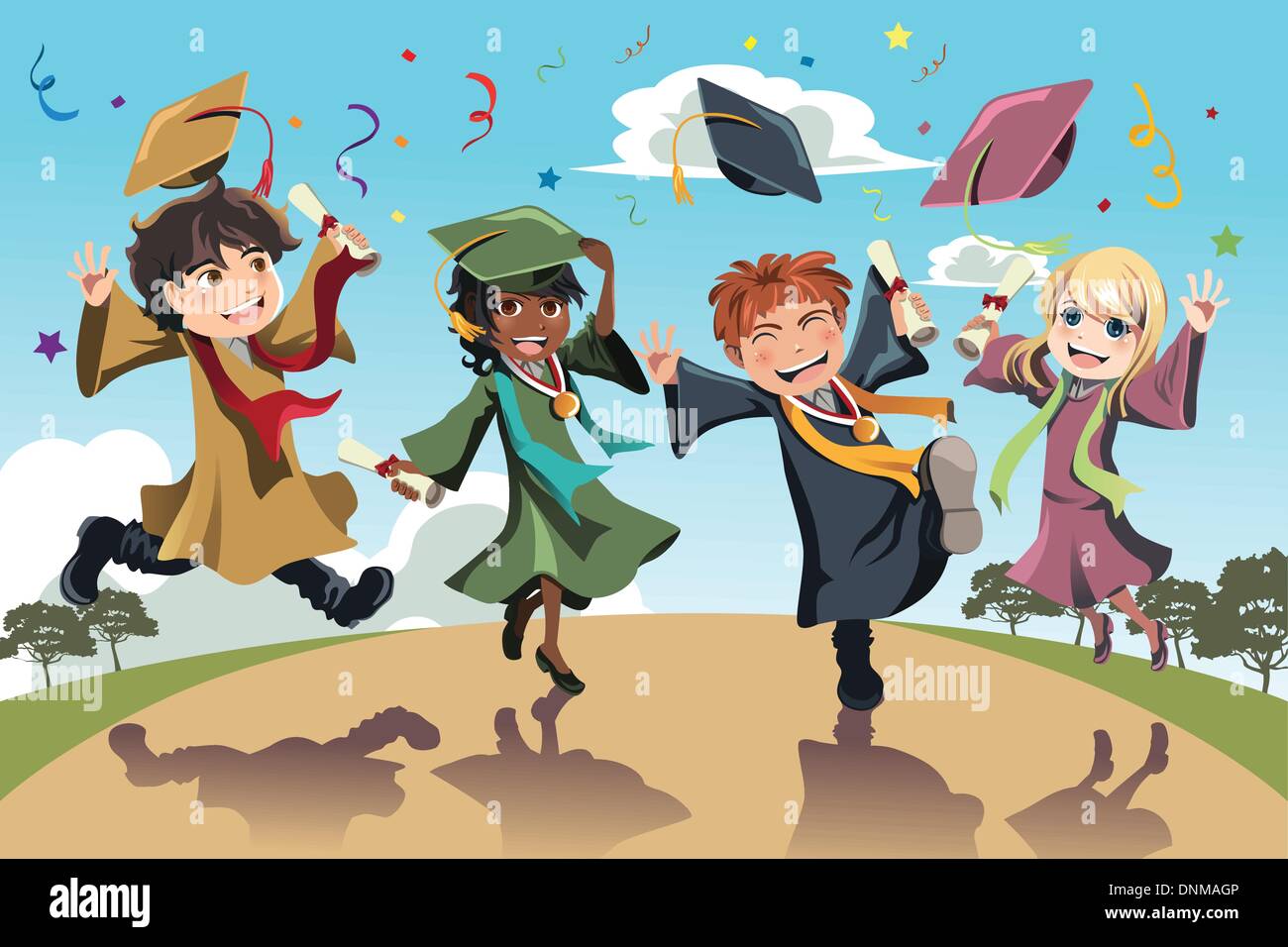 A vector illustration of students celebrating graduation Stock Vector ...