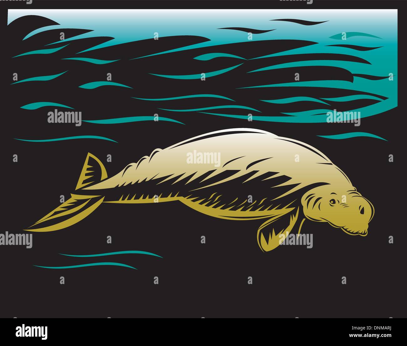 Illustration of a dugong manatee or sea cow underwater done in retro ...