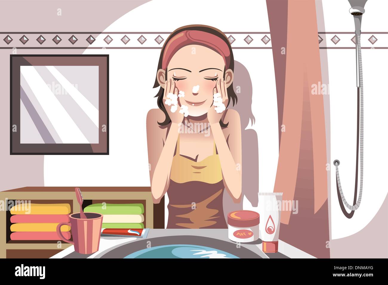 Cartoon Girl Washing Face