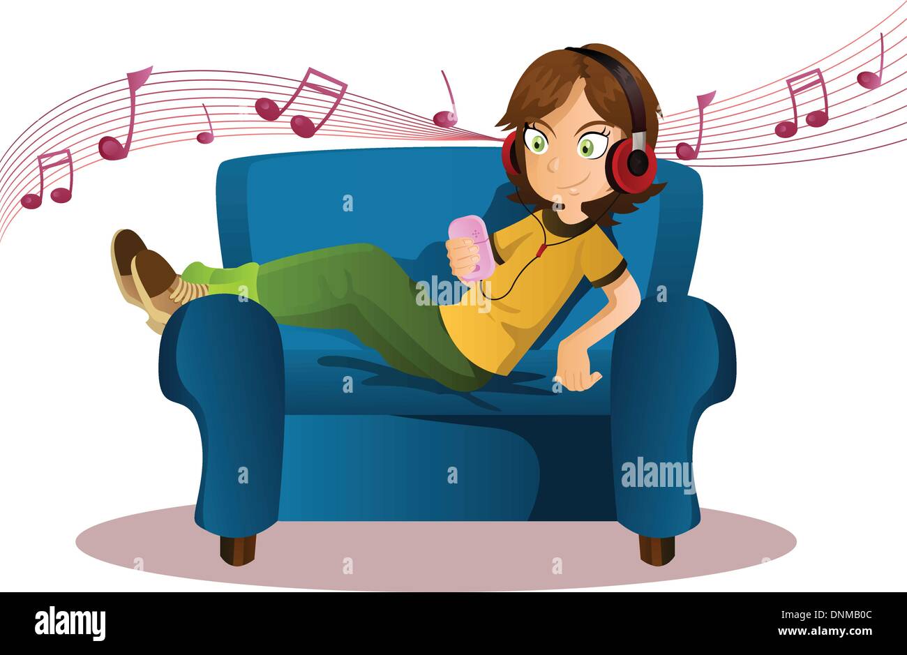 A vector illustration of a girl listening to music Stock Vector Image ...